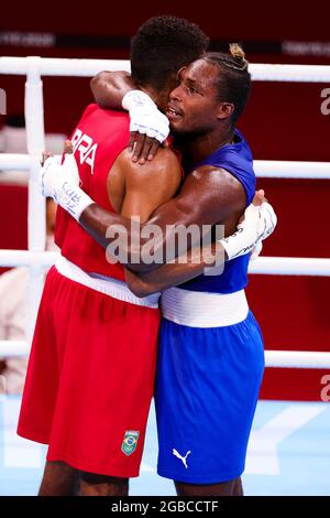 August 3, 2021: Julio La Cruz from Cuba and Abner Teixeira from Brazil during boxing at the ...