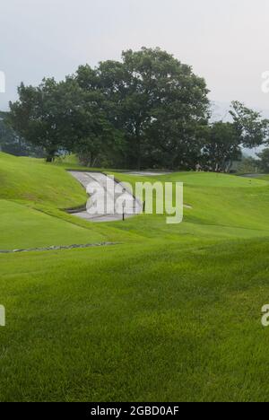 Beautiful golf course illuminated with sunlight Stock Photo - Alamy