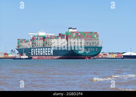 Container ship Ever Given entering the Port of Felixstowe, Suffolk, UK ...