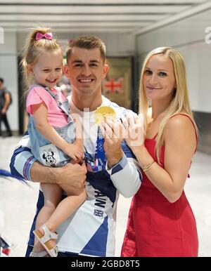 Olympic gymnast Max Whitlock, with his wife Leah and daughter Willow ...