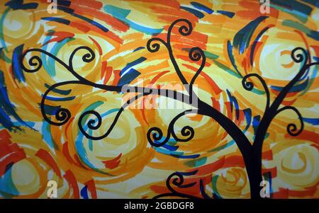 Drawing Abstract copic markers color imaginary branches of trees Stock ...