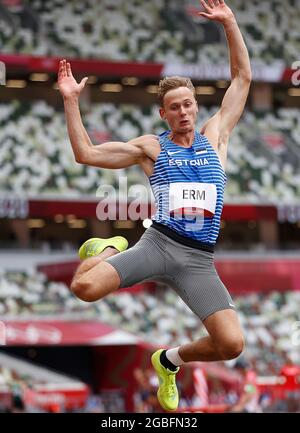 Johannes Erm, of Estonia, competes in the decathlon high jump during ...