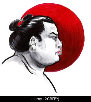 Sumo wrestler. Ink and watercolor illustration Stock Photo - Alamy