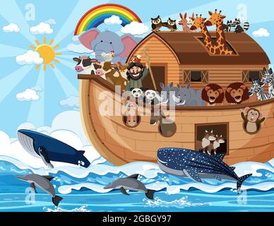Noah's Ark with animals in the ocean scene illustration Stock Vector Image & Art - Alamy