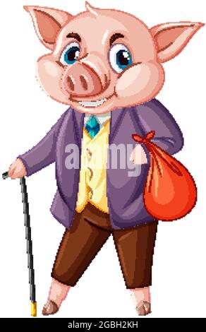 Peter rabbit concept with A pig wearing suit cartoon character isolated ...