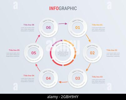 Red timeline infographic design vector. 6 options, circle workflow ...