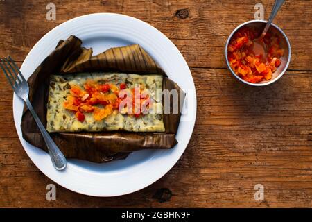 mexican food with sauce from the riviera maya on a wooden table Stock ...