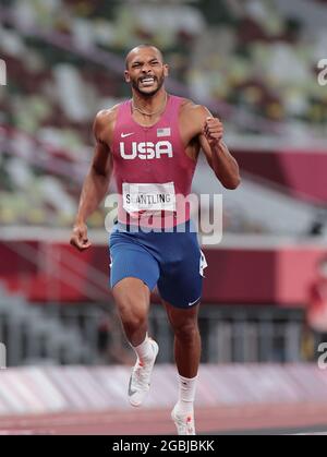 Garrett Scantling, of the United States, competes in the shot put of ...