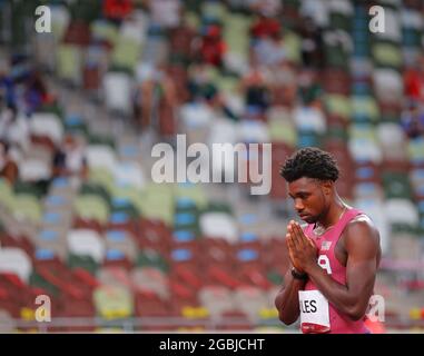 United States' Noah Lyles reacts with his bronze medal after the men's ...