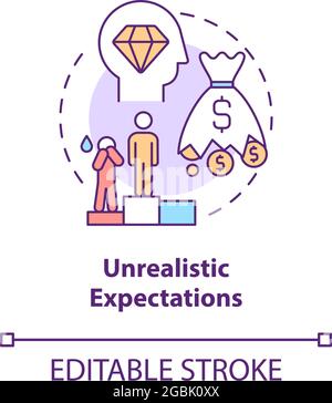 Unrealistic expectation concept icon. Problem of starting company ...