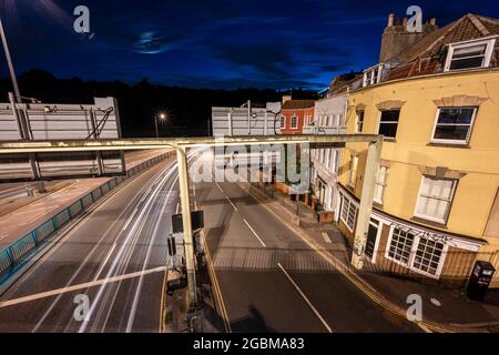 Motorway traffic and signs at night, at Junction 23A on the M1, Castle ...