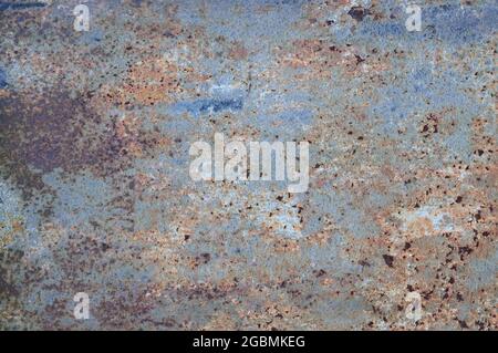 Old light blue painted grey rusty rustic rust iron metal frame ...