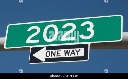 Happy new year 2023. Traffic light with green light 2023 and red 2022 ...