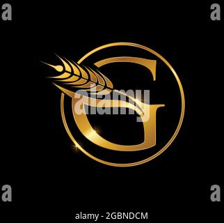 Initial letter H with wheat wreath. Organic wheat farming logo design ...