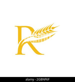 Letter R with rice plant icon illustration template vector Stock Vector ...