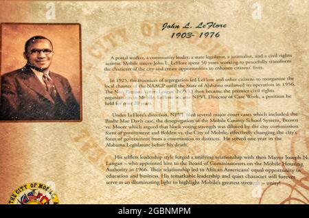 A plaque honors John LeFlore at Unity Point, Aug. 1, 2021, in Mobile ...