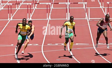 Hansle Parchment, of Jamaica, competes in the Men's 110-meters hurdles ...