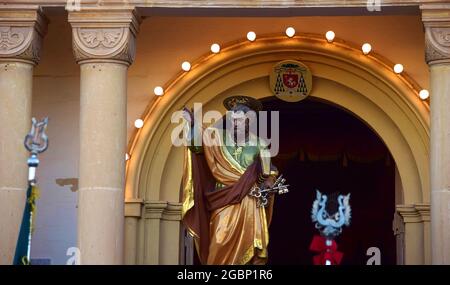 BIRZEBBUGA, MALTA - Jul 27, 2015: The statue of Saint Peter coming out ...