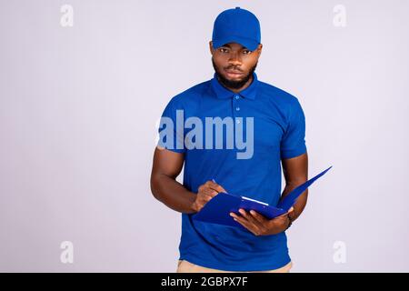 Delivery Concept - Portrait of Handsome African American Pizza delivery ...