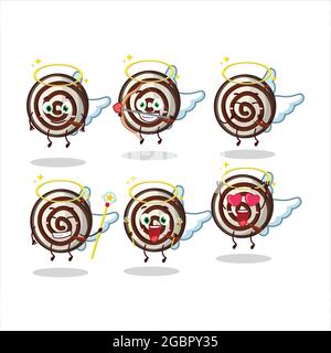 Slice cake cinnamon roll cartoon character with sad expression. Vector ...