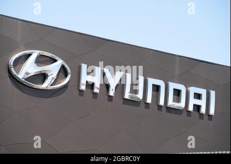 A shop sign of HYUNDAI, on July 7, 2020 in Marbella, Spain. Photo by ...