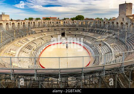 Arles, France - May 16, 2019: View of the old antique arena of the ...