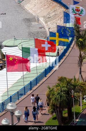Nice, flags of european countries at the beach Stock Photo - Alamy