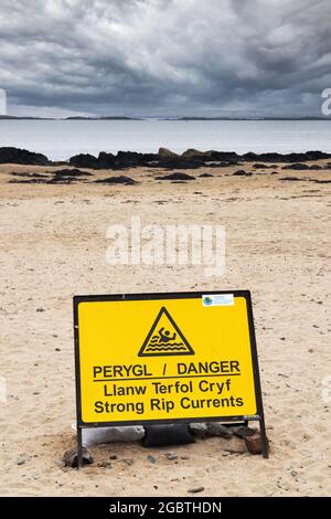 Signs on beach, rip currents, no lifeguard, at Anastasia State Park, St ...