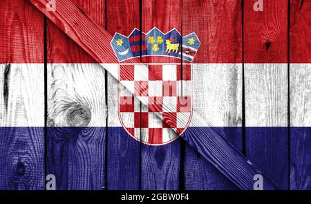 Croatia flag depicted on many leafs of monstera palm trees. Trendy ...