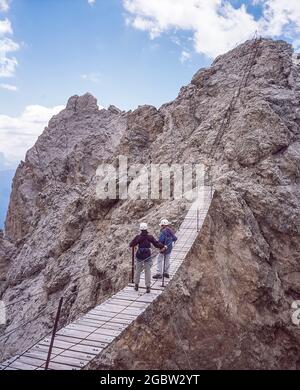 This is suspension bridge on Monte Cristallo near Cortina d'Ampezzo in ...
