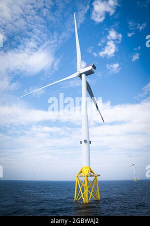 The 'walk to work' gantry of the Esvagt Alba is connected to a turbine ...