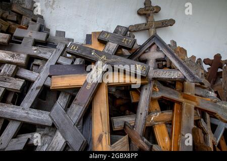 Old funeral crosses in the Orthodox cemetery Stock Photo - Alamy