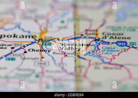 Spokane Washington State USA shown on a road map or Geography map Stock ...