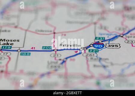 Ritzville Washington State USA shown on a road map or Geography map ...