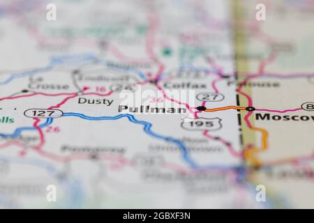 Pullman Washington State USA shown on a road map or Geography map Stock ...