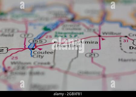 Hartline Washington State USA shown on a road map or Geography map ...