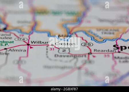 Creston Washington State USA shown on a road map or Geography map Stock ...