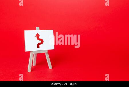 An easel with a curved arrow avoiding an obstacle. Deviation from route ...