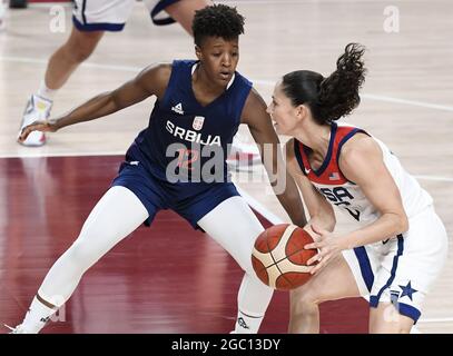 United States' Sue Bird in the first half of a basketball game, Monday ...