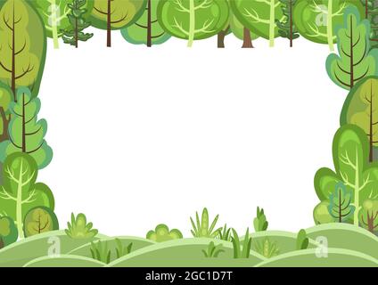 Flat forest. Frame. Illustration in a simple symbolic style. Funny ...