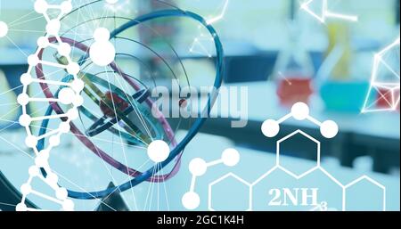 Image of molecules over dna strand Stock Photo - Alamy