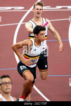 Belgian Jonathan Sacoor pictured in action during the men's 4x400m ...