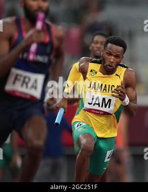Jaheel Hyde, of Jamaica, competes in a men's 400-meter hurdles heat at ...
