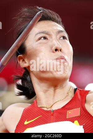 Huihui Lyu, of China, competes in the women's javelin throw final at ...