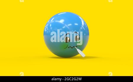 sick character of blue color on yellow background - 3D rendering Stock ...