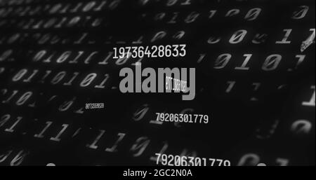 Multiple changing numbers against binary coding data processing on black background Stock Photo ...