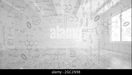 Digital composition of chemical structures and diagrams floating ...