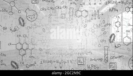 Digital composition of chemical structures and diagrams floating ...