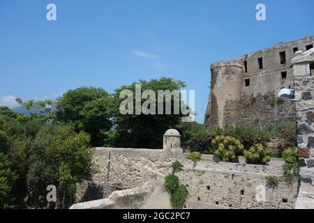 Interior of the Aragonese castle in Ischia island in Italy Stock Photo ...