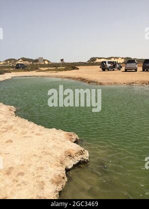 DAKHLA, MOROCCO - Jul 09, 2019: A family having a relaxing time at the ...